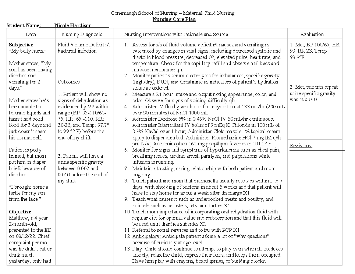Gastroenteritis Careplan - Conemaugh School of Nursing – Maternal Child ...