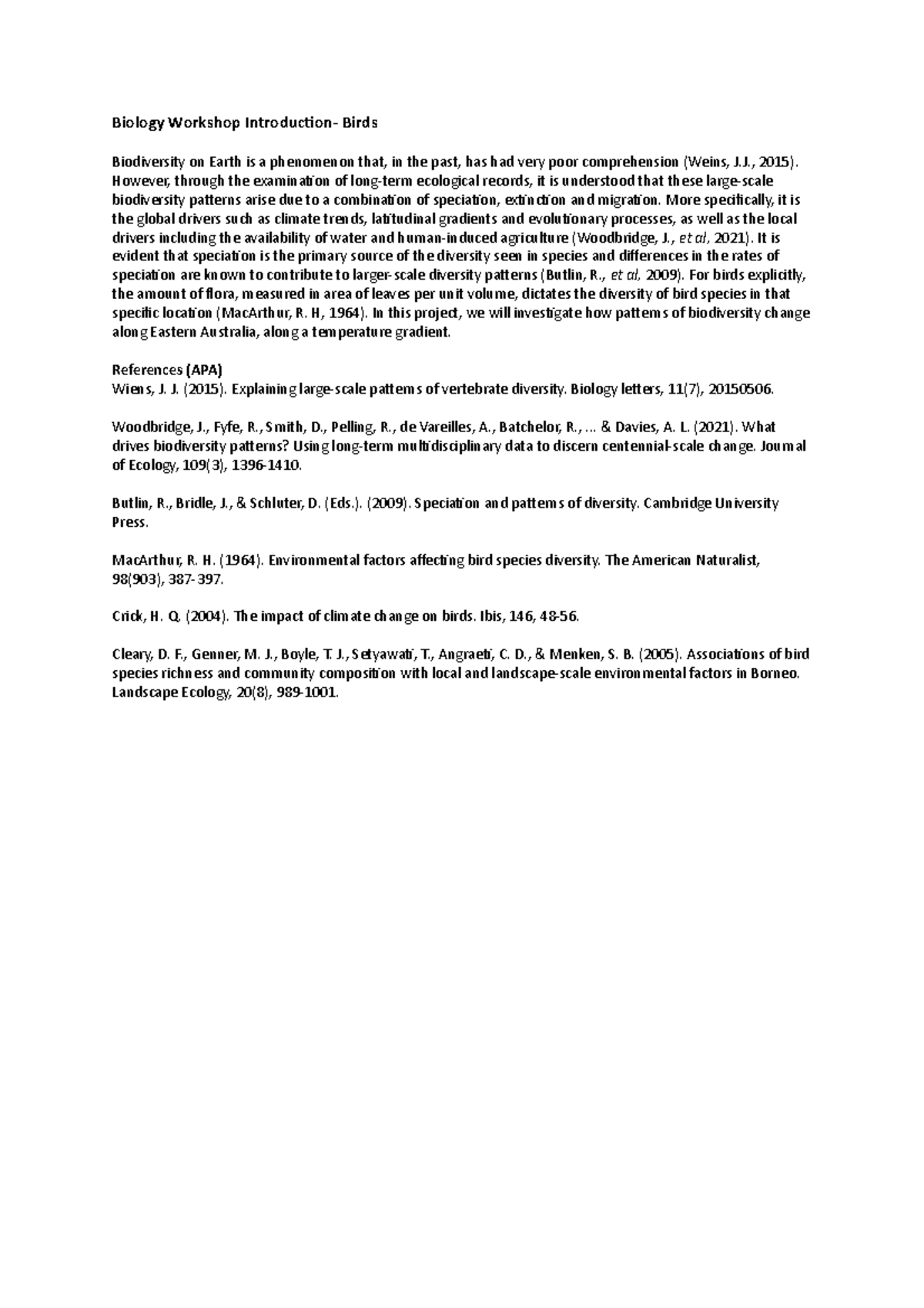 Biology Introduction - Biology Workshop Introduction- Birds ...