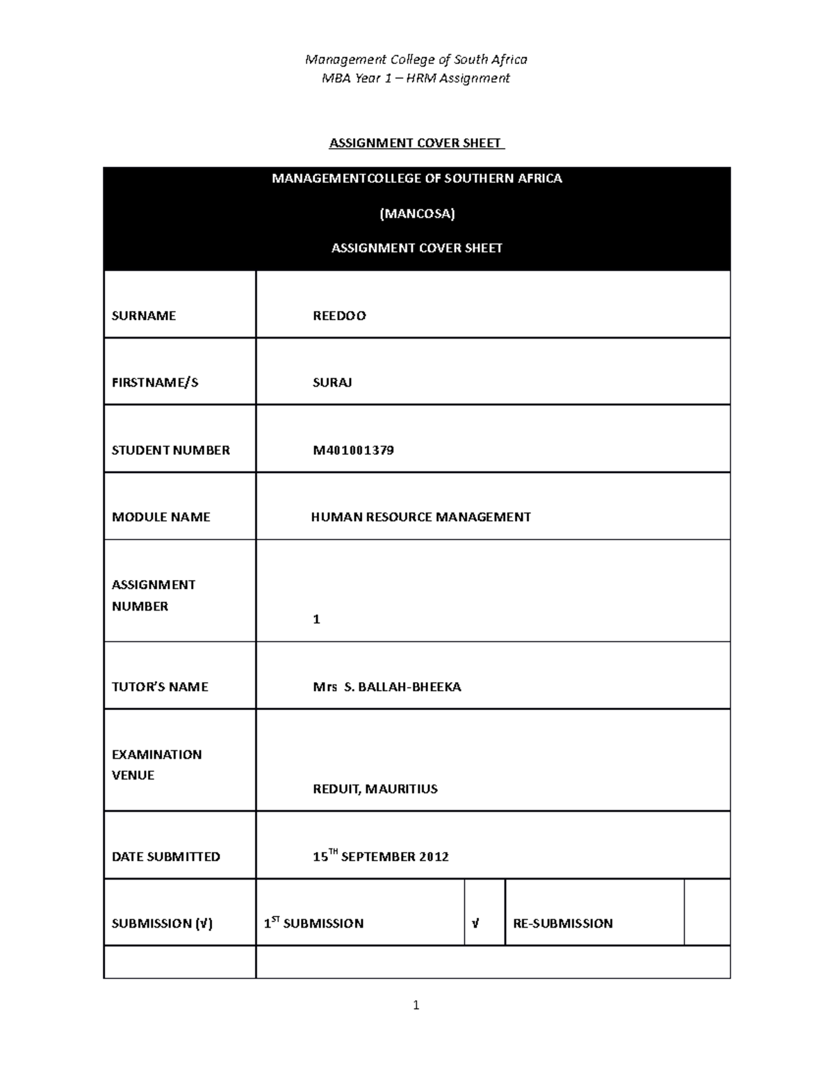 106051705-MBA-HRM - Managerial Econ - MBA Year 1 – HRM Assignment ...
