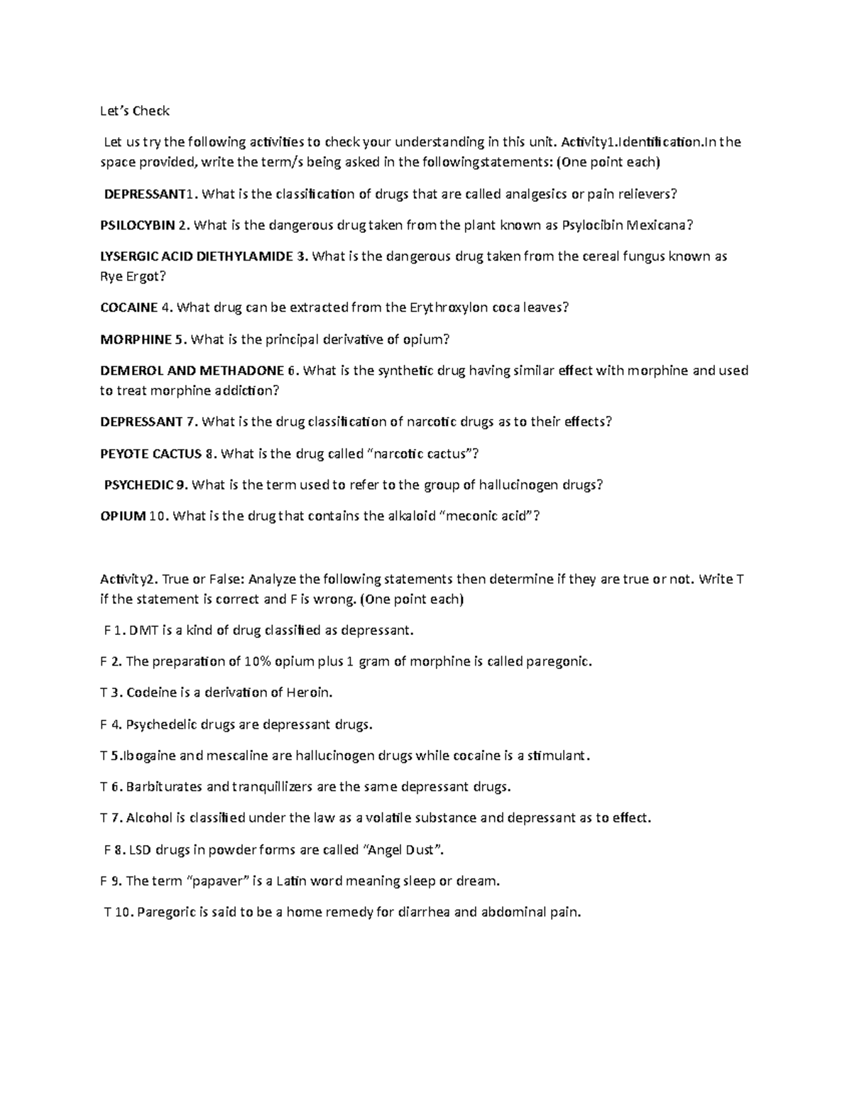 Let - assignment - Let’s Check Let us try the following activities to ...