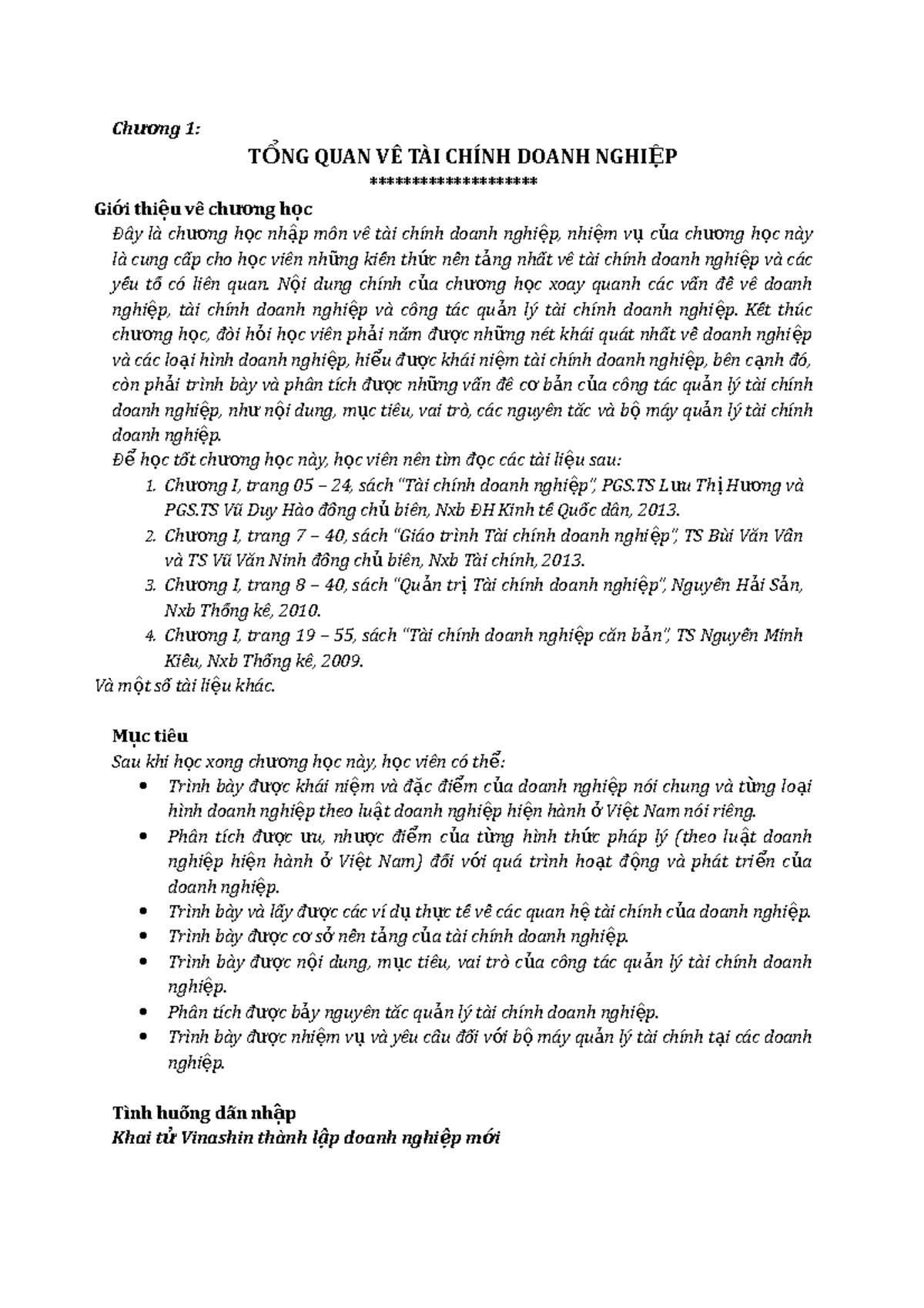 Chuong 1 Tong quan ve TCDN - Ch ng 1:ươ T NG QUAN VỀỀ TÀI CHÍNH DOANH NGHI PỔ Ệ ...