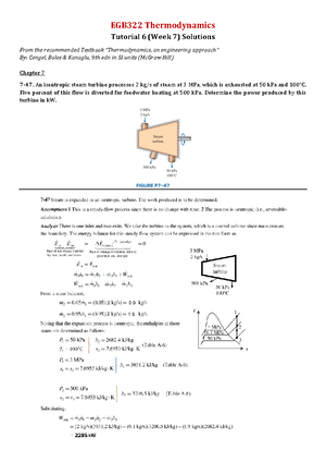 EGB322 Thermodynamics - Week 10 Tutorial Solutions - EGB322 Thermodynamics Tutorial 9 (Week 10 ...