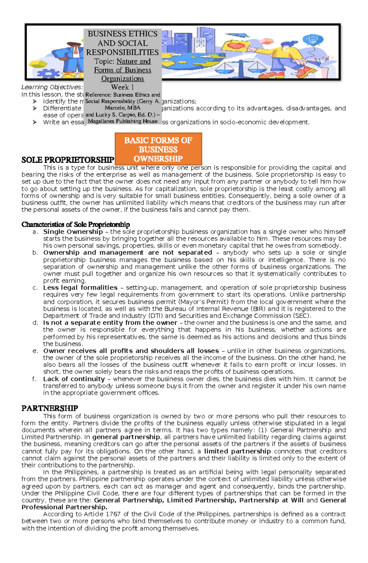 Week 1 - module - Learning Objectives: In this lesson, the students are ...