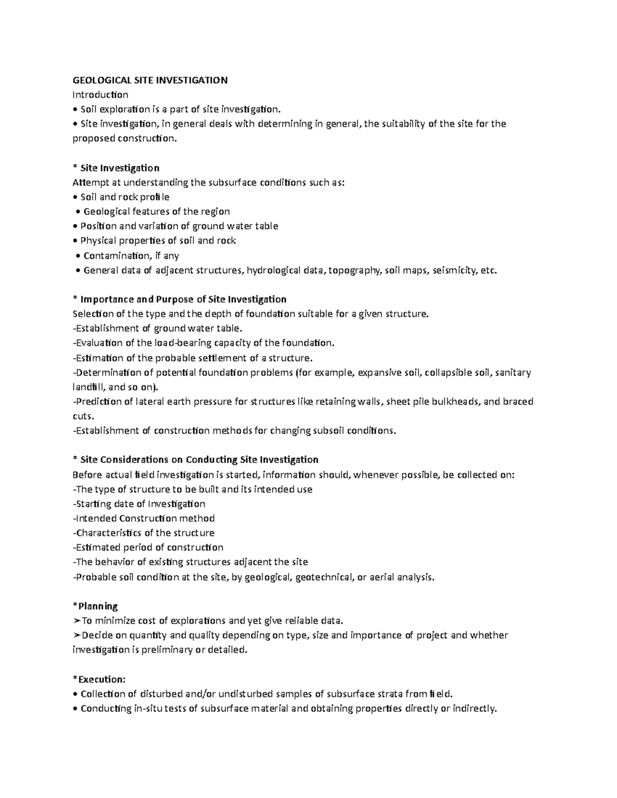 Geological SITE Investigation - GEOLOGICAL SITE INVESTIGATION ...