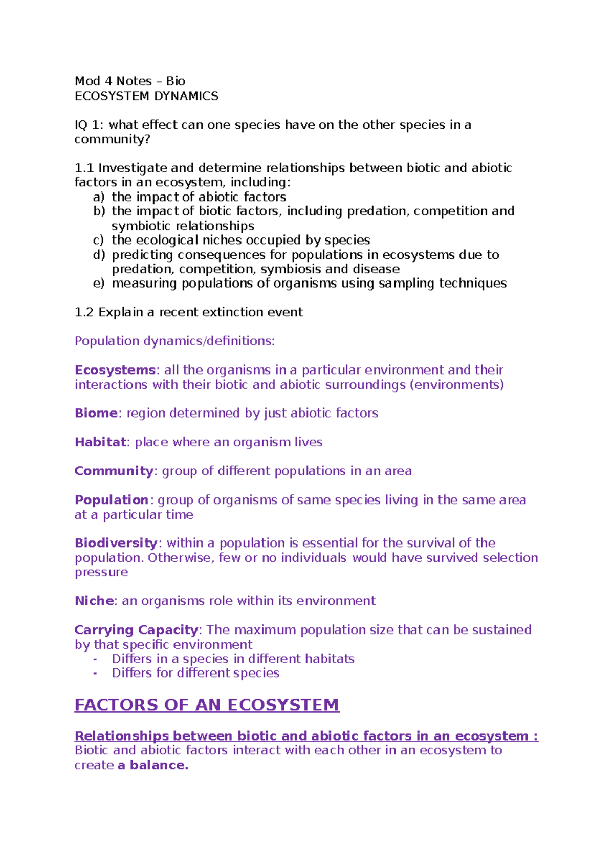 Mod 4 Notes bio - Mod 4 Bio brief breakdown - Mod 4 Notes – Bio ...
