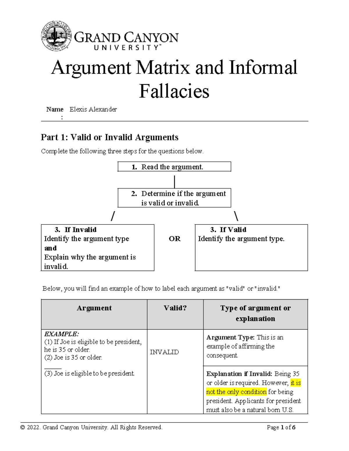PHI 103 RS T1Argument Matrix Informal Fallacies - Argument Matrix and ...