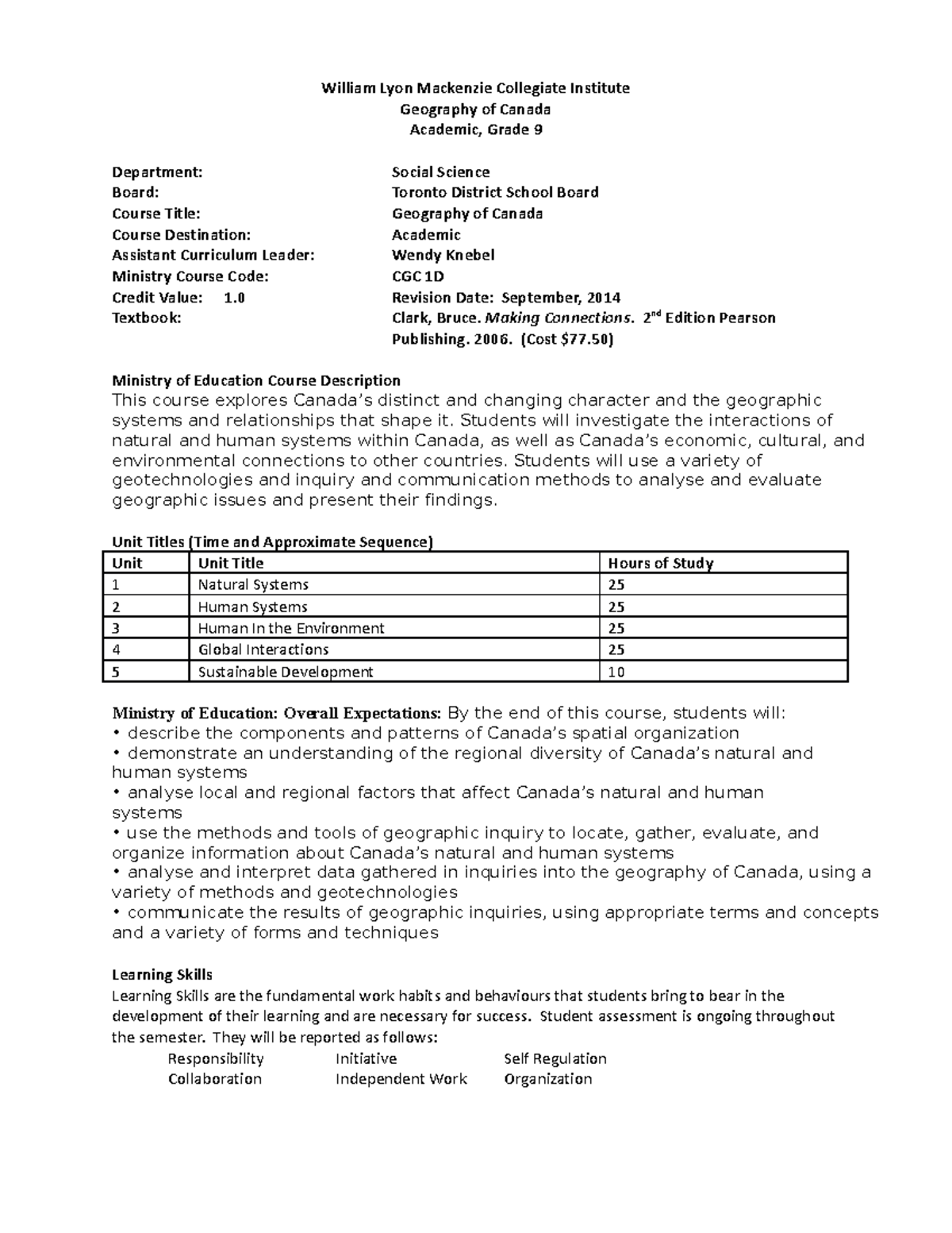 Cgc1d course outline geography grade 9 academic 2013 - William Lyon ...