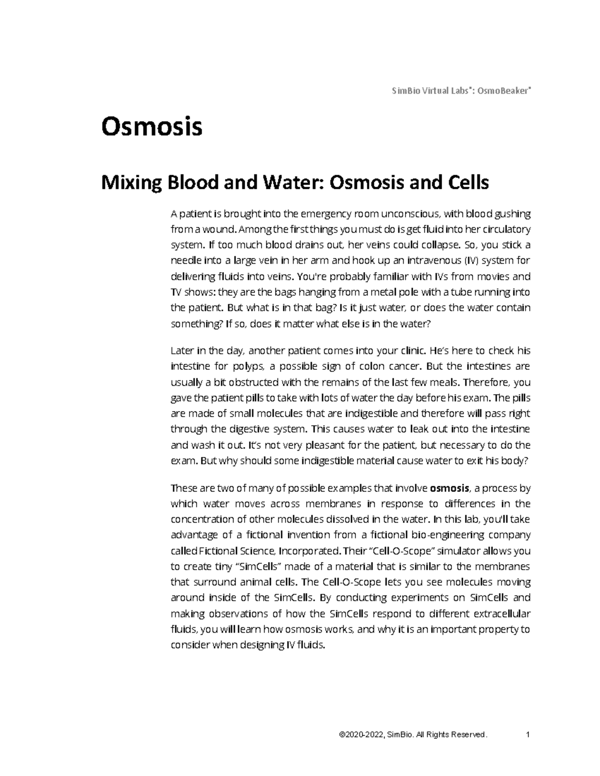 Osmosis Questionnare - SimBio Virtual Labs®: OsmoBeaker® Osmosis Mixing ...