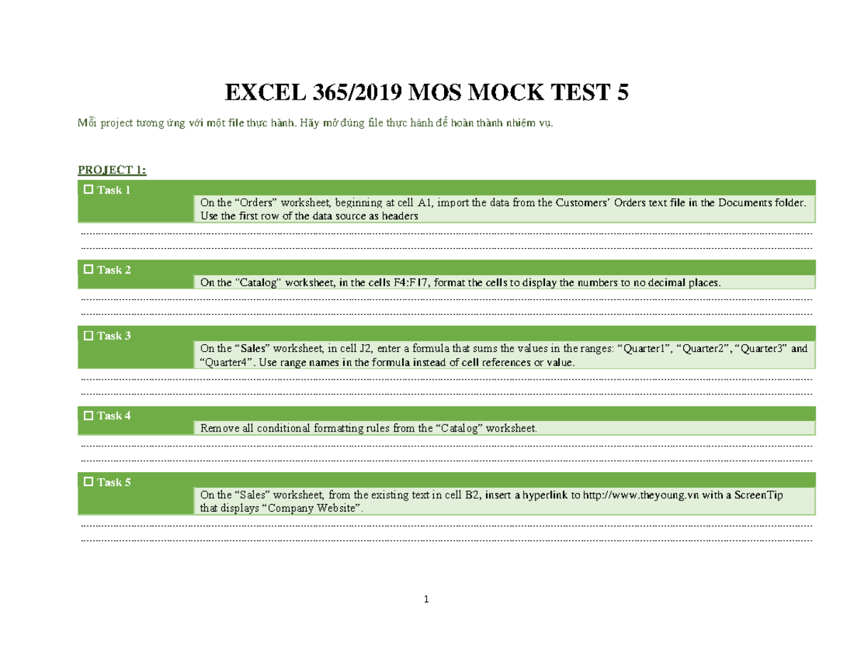 [ Excel 365-2019 ] Mocktest 5 - EXCEL 365/2019 MOS MOCK TEST 5 Mỗi ...