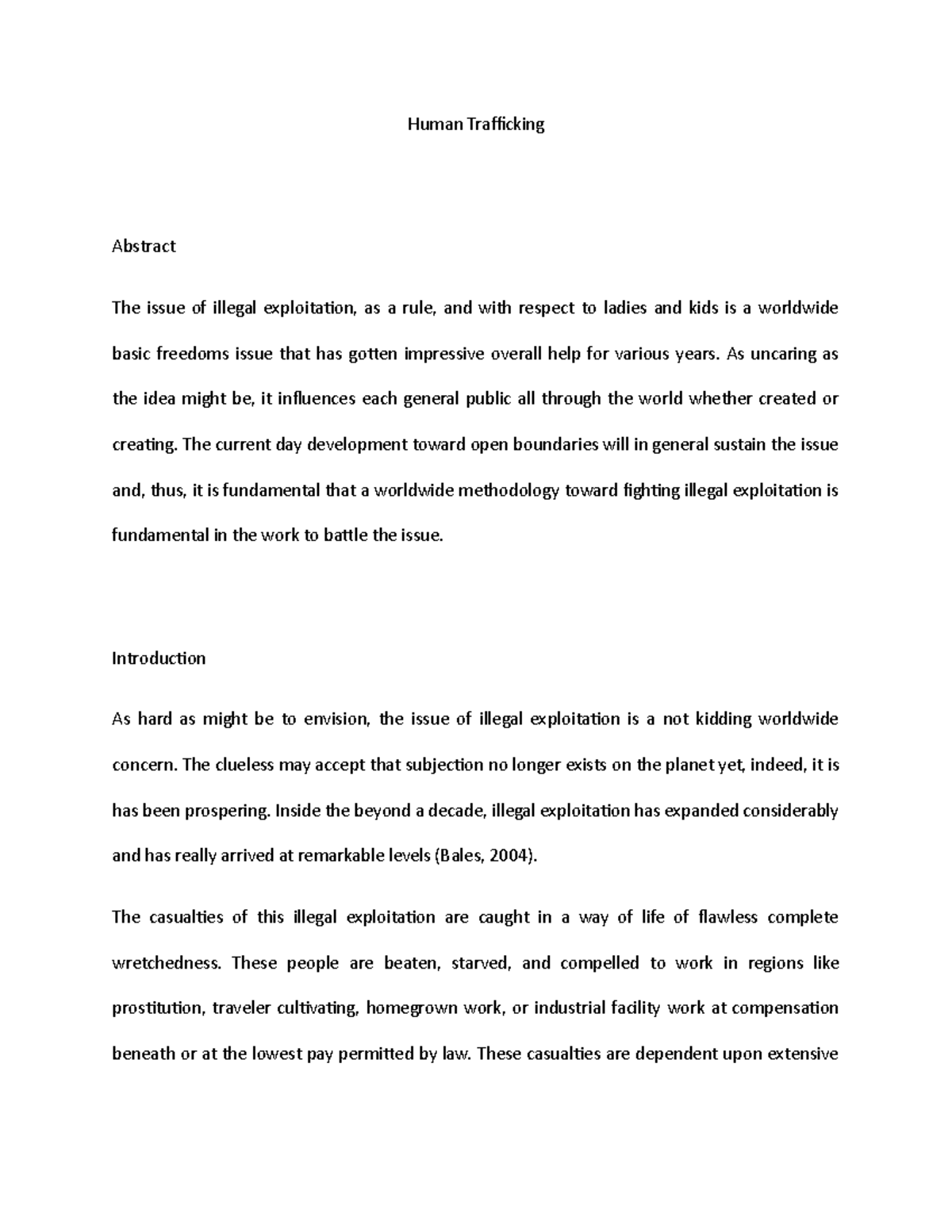 Human Trafficki - Human Trafficking Abstract The issue of illegal ...