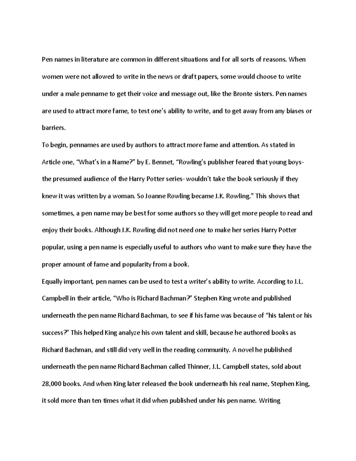 Writing Test Reveiw - Autumn Ayres - Pen names in literature are common ...