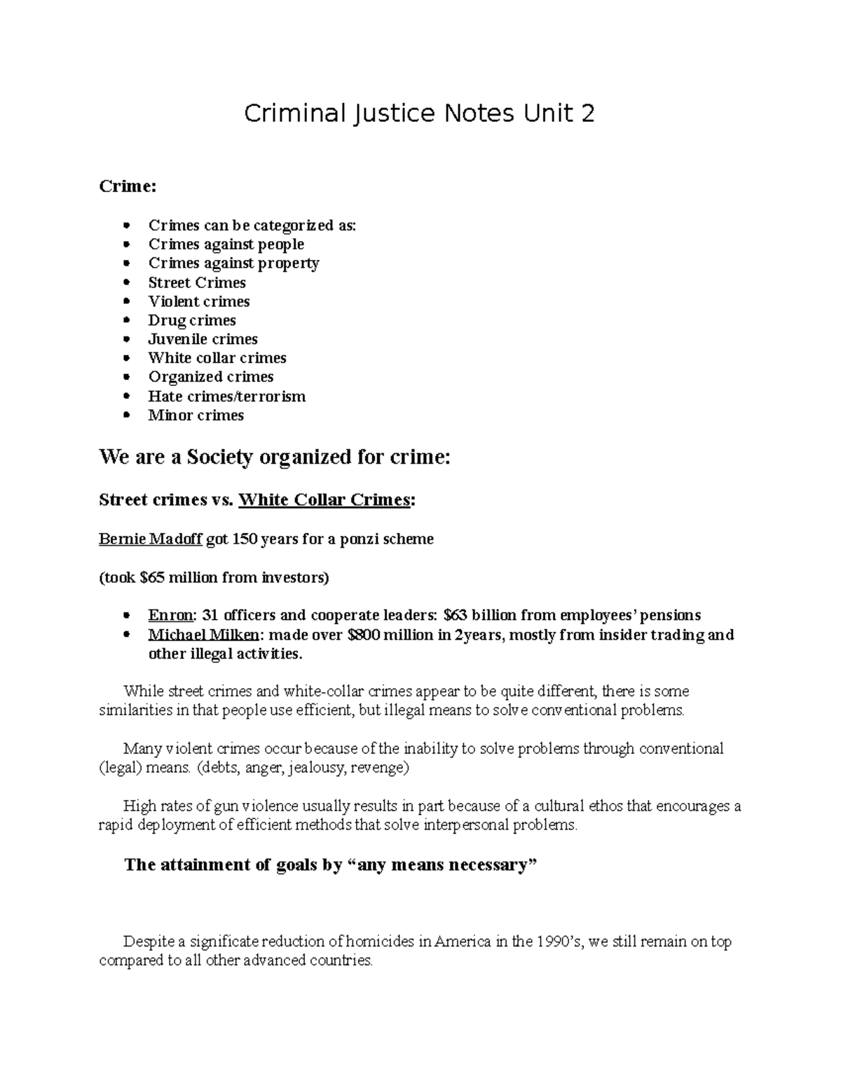 Criminal Justice Notes Semester 2 - Criminal Justice Notes Unit 2 Crime ...