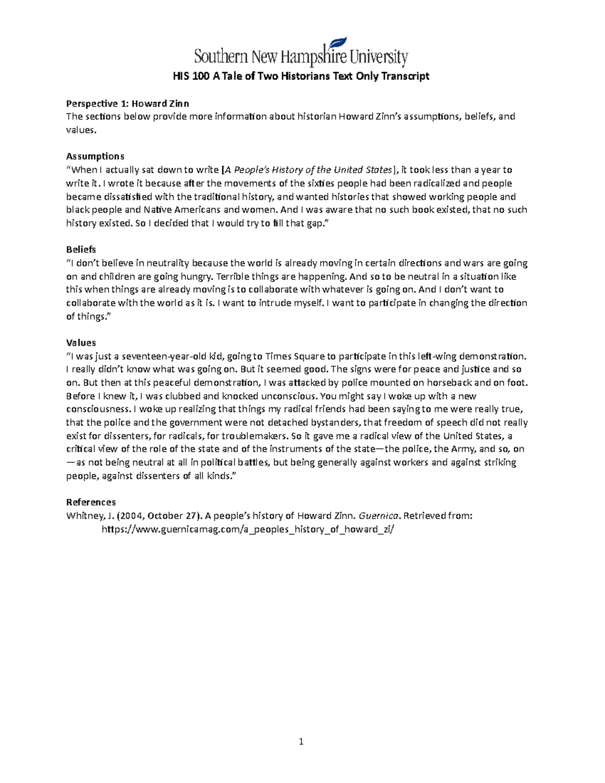 HIS 100 A Tale of Two Historians Text Only Transcript - HIS100 - SNHU ...