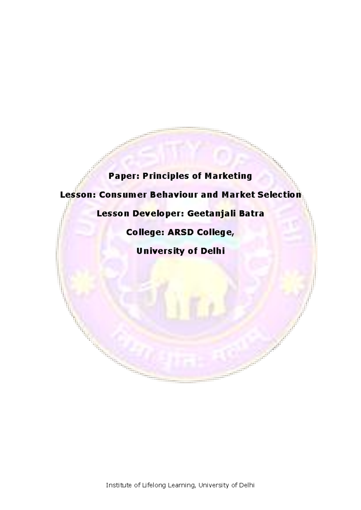 Final marketing revised on 25th sept - Paper: Principles of Marketing ...