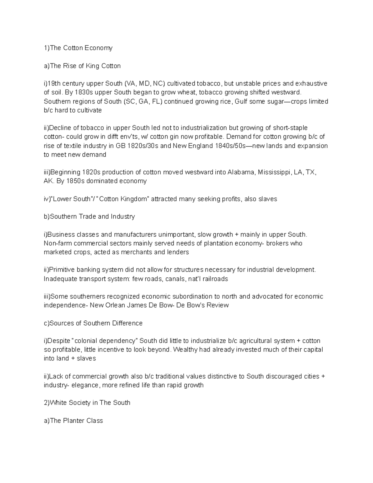 History 11 - notes - 1)The Cotton Economy a)The Rise of King Cotton i ...