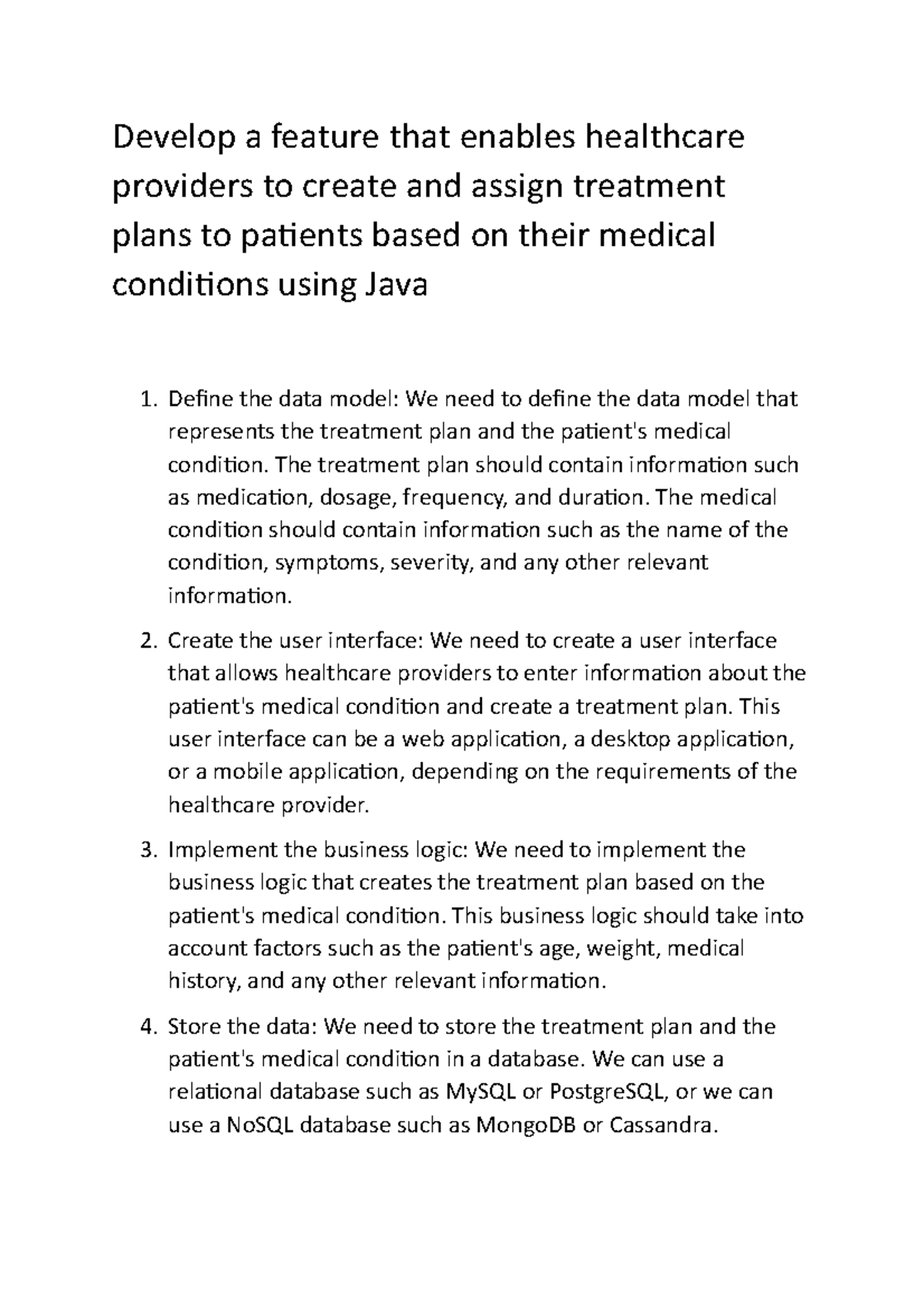 Develop a feature that enables healthcare -java - Develop a feature ...