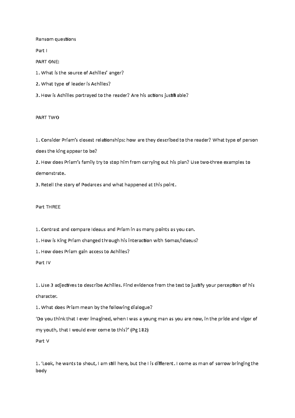 Ransom questions - XXXXX - Ransom questions Part I PART ONE: What is ...