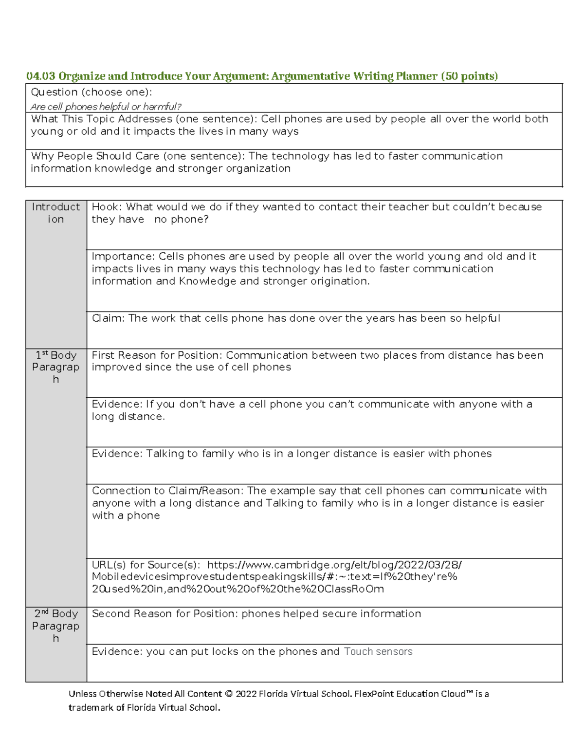04 03 worksheet - 04 Organize and Introduce Your Argument ...