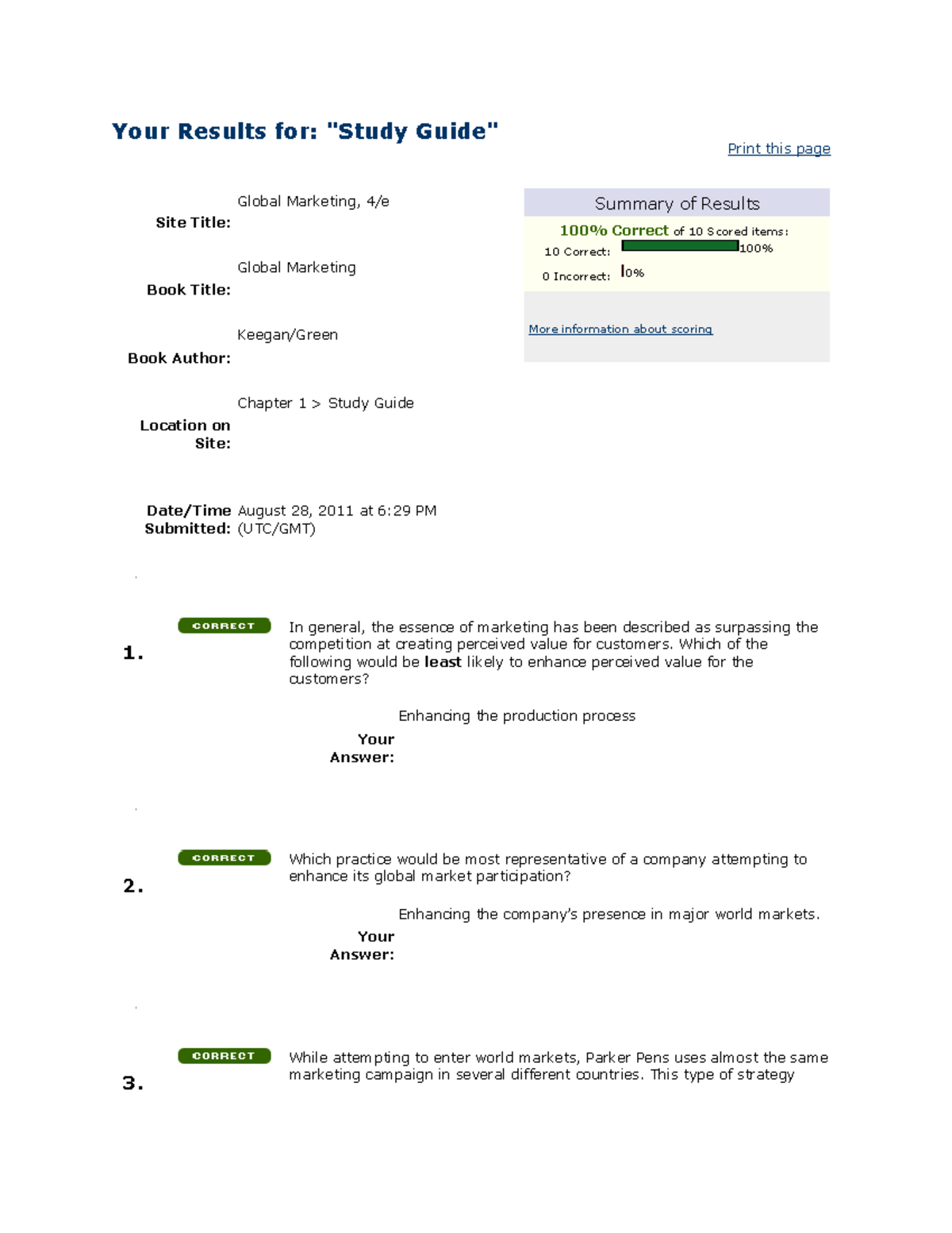 Chap1 online quiz - Chapter 1 study guide quiz - Your Results for ...