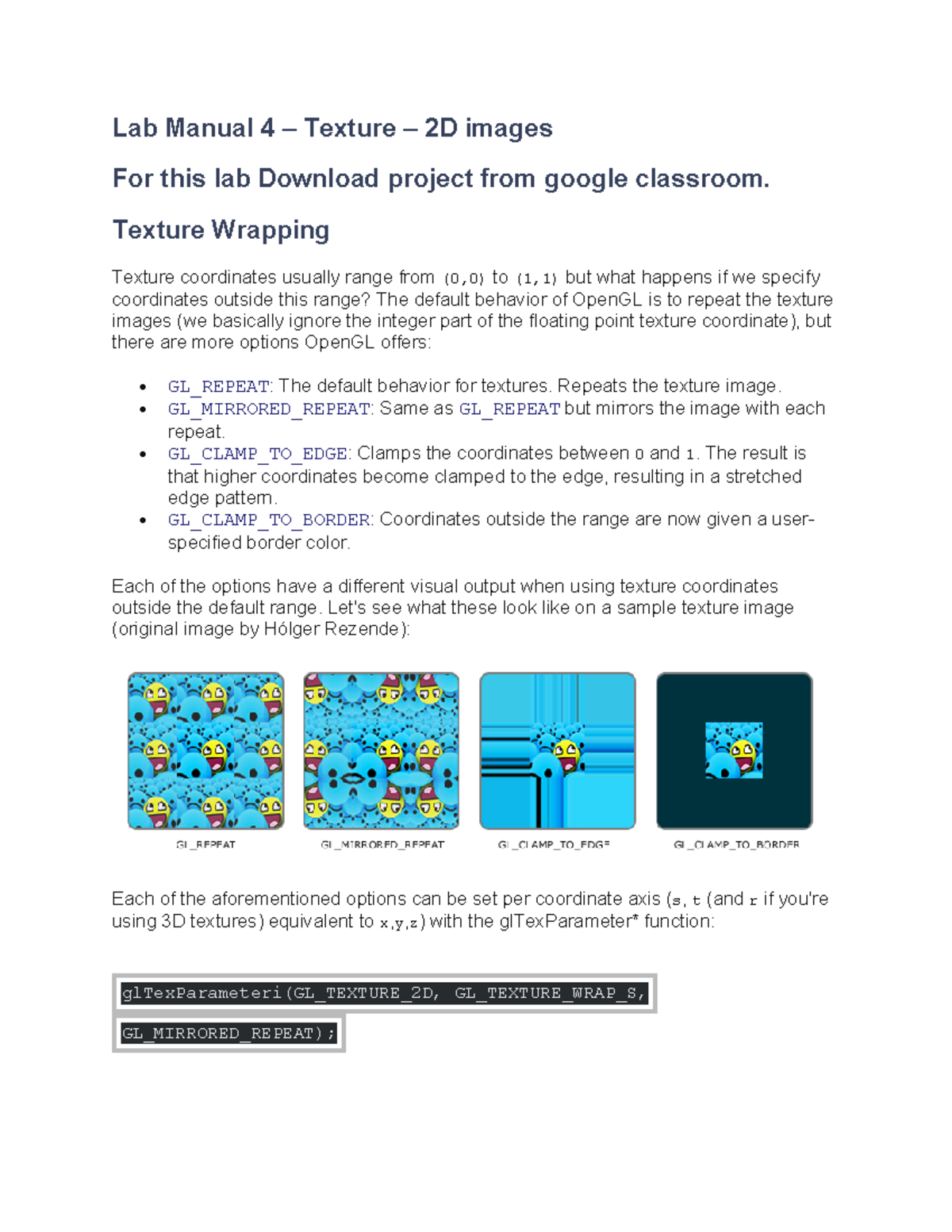 Lab Manual 4 - Texture - for lab exam - Lab Manual 4 – Texture – 2D images For this lab Download ...