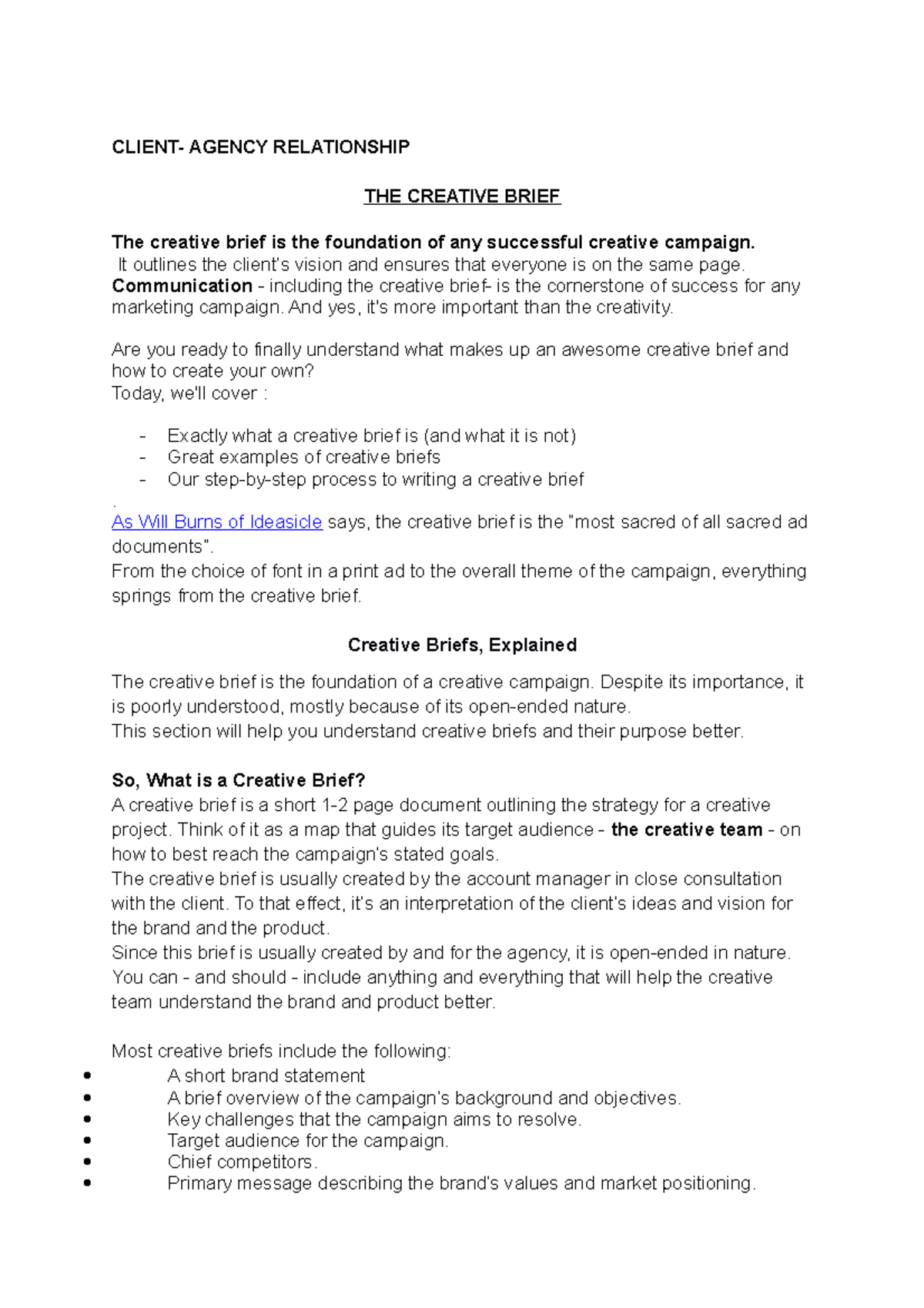 Media Agency- Client Creative Brief - CLIENT- AGENCY RELATIONSHIP THE ...