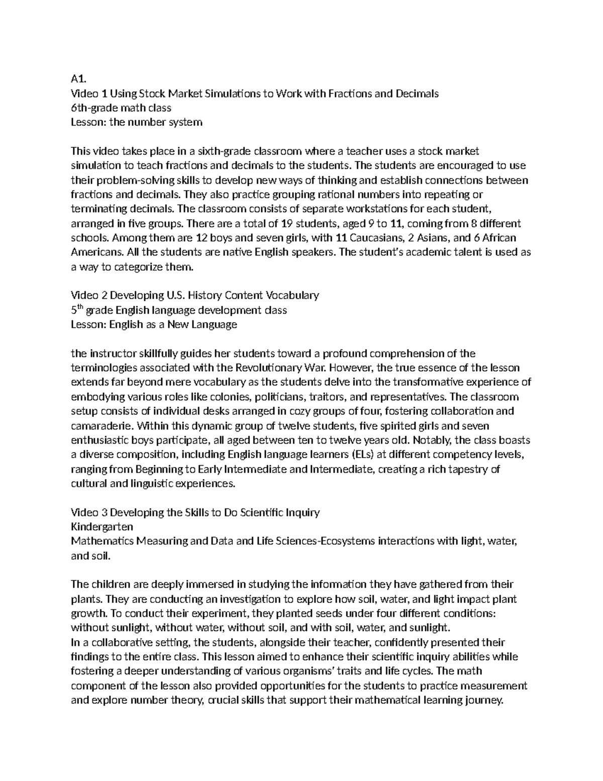 D093 Task 3 - A1. Video 1 Using Stock Market Simulations to Work with ...