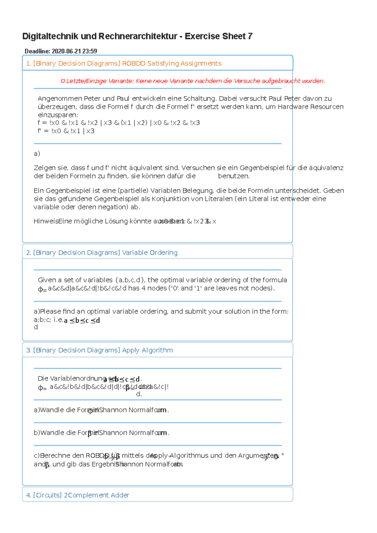 7 - Übung 7 - Digitaltechnik und Rechnerarchitektur - Exercise Sheet 7 ...