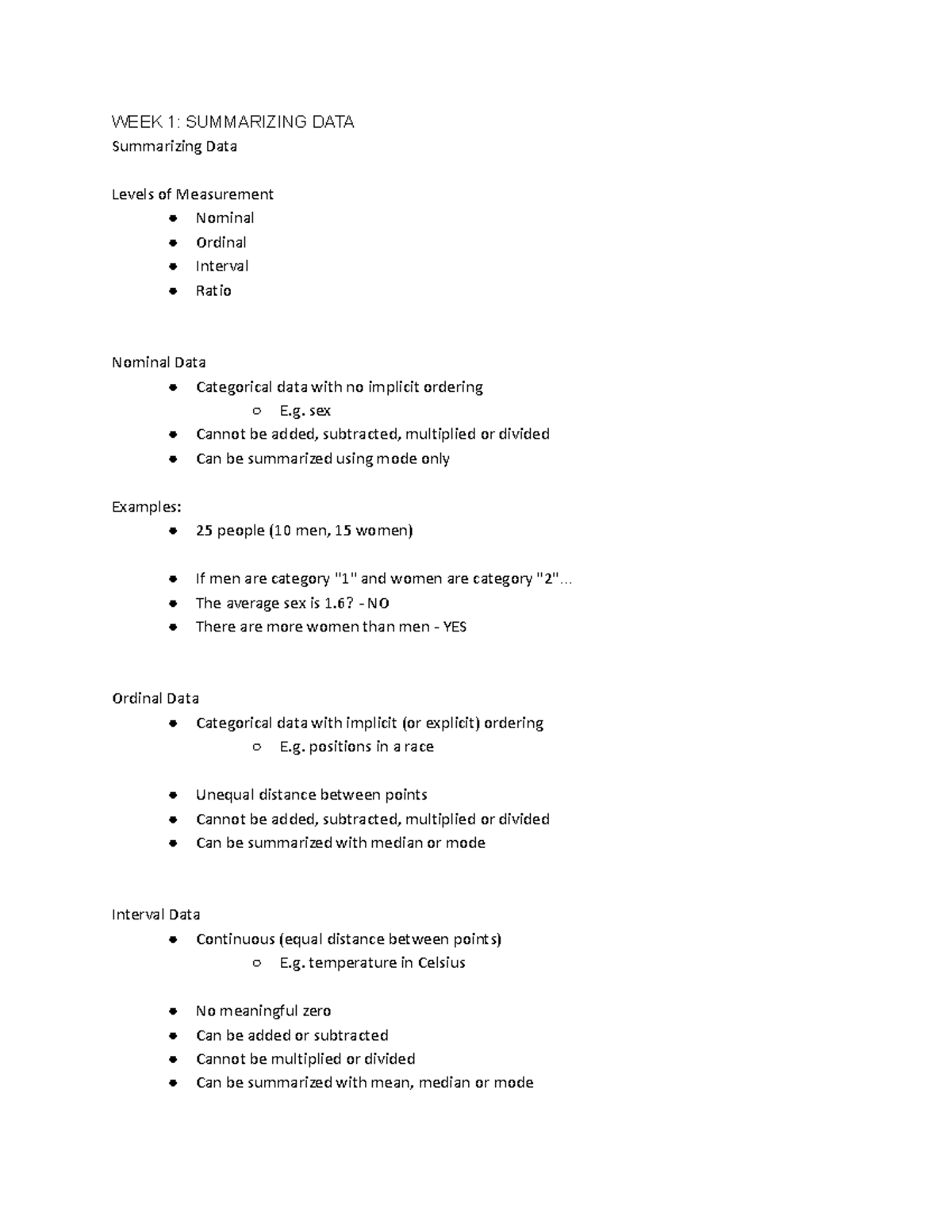 Measurement and Analysis in Health Sciences 3801 - WEEK 1: SUMMARIZING ...