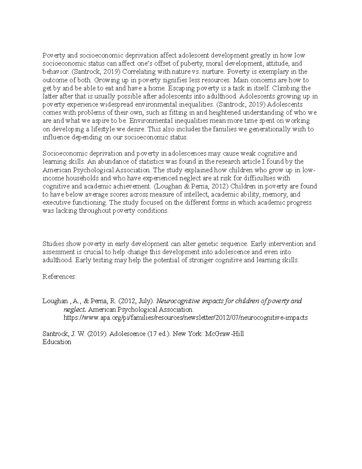 Discussion 1 - Poverty and socioeconomic deprivation affect adolescent ...