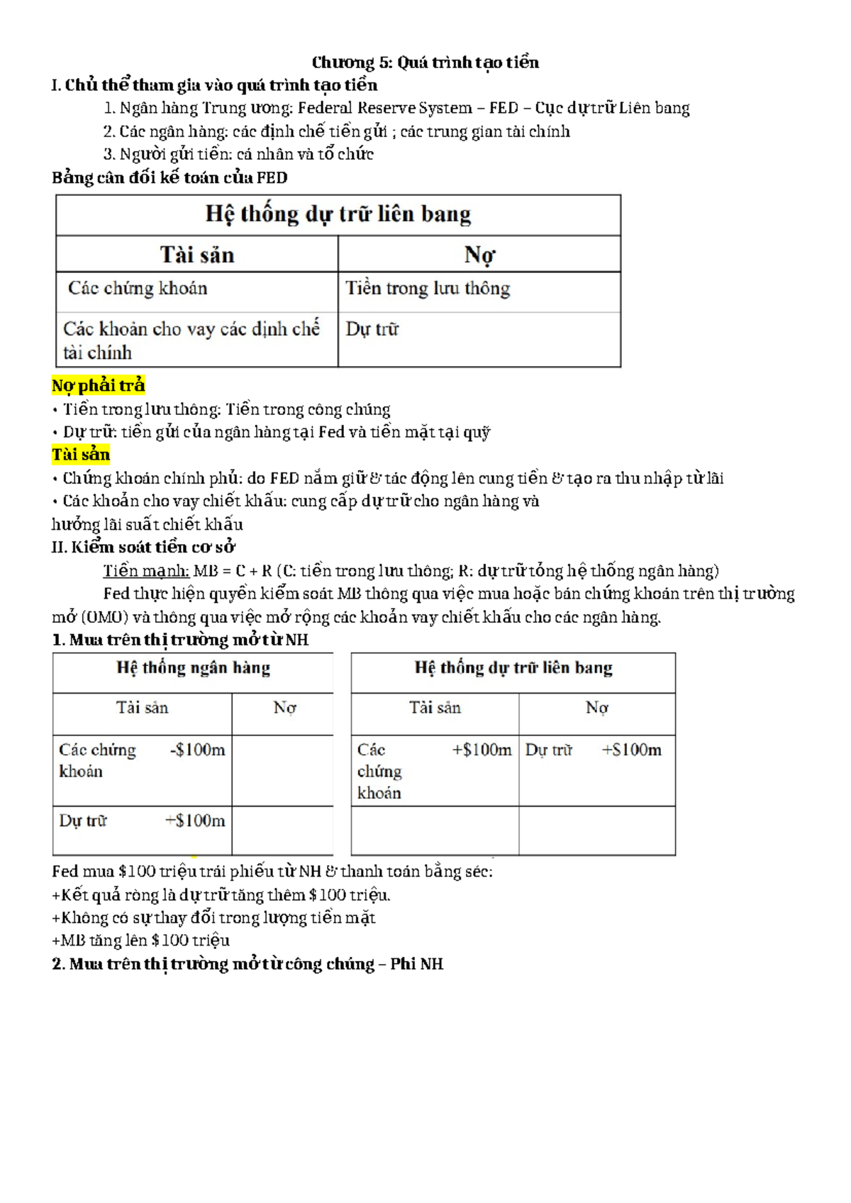 LTTC - thuyết trình chương 5 - Ch ương 5: Quá trình t ạo ti ền I. Ch ủ ...