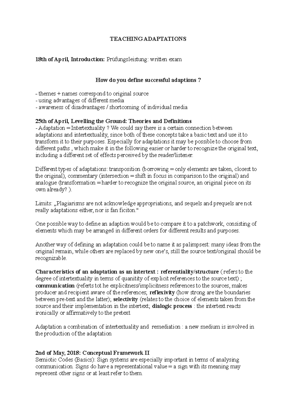 Teaching Adaptions - TEACHING ADAPTATIONS 18th of April, Introduction ...