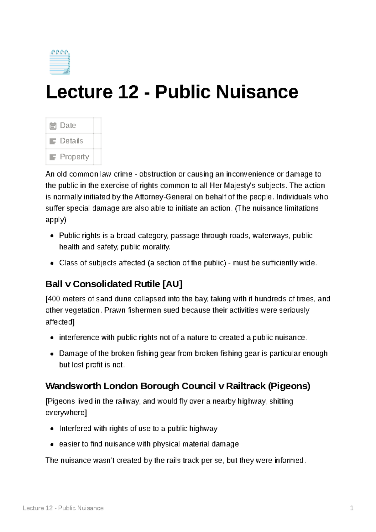 Lecture 12 - Public Nuisance - Lecture 12 - Public Nuisance 1 🗒 Lecture ...