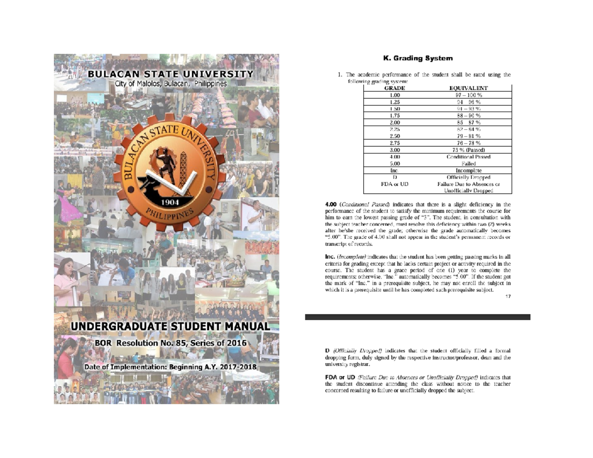 Grading System Equivalent - K. Grading System BULACAN STATE UNIVERSITY ...