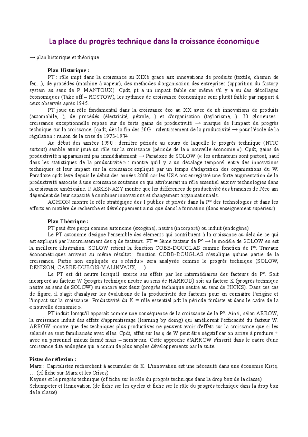 Le rôle du progrès technique - La place du progrès technique dans la ...