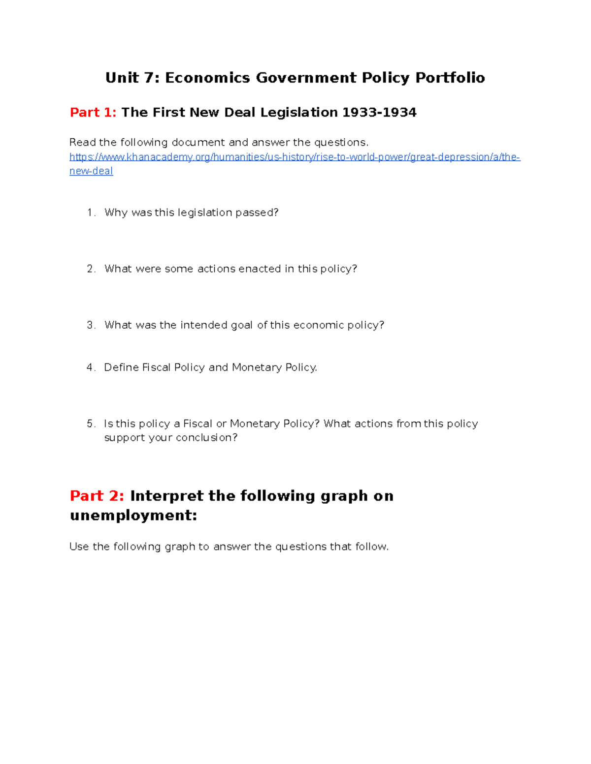 Unit 7 Government and the Economy Policy Portfolio - Unit 7: Economics ...