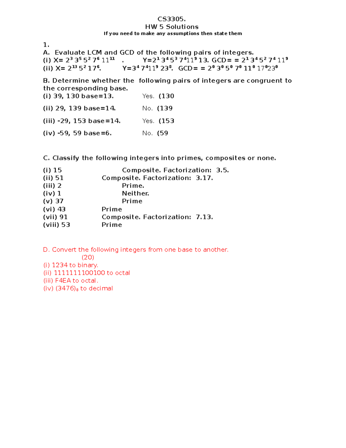 HW5 Sol - Professor: Bhadrachalam Chitturi - CS3305. HW 5 Solutions If ...