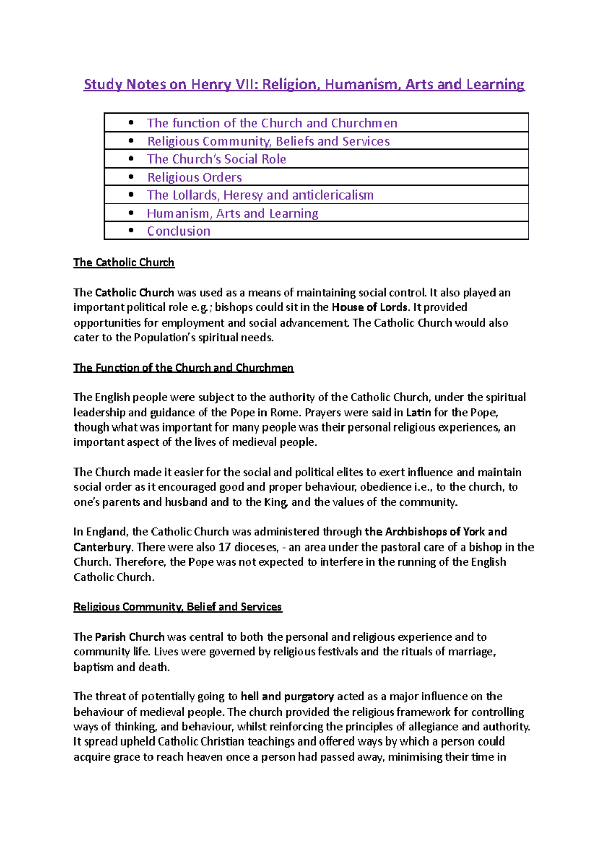 Henry vii religion humanism arts and learning - Study Notes on Henry ...