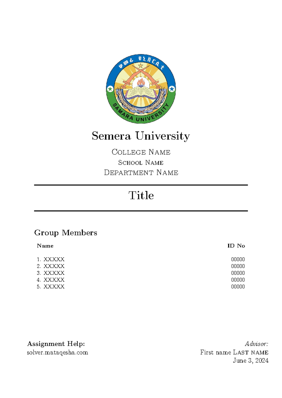 SU cover template - Web programing - Semera University College Name ...