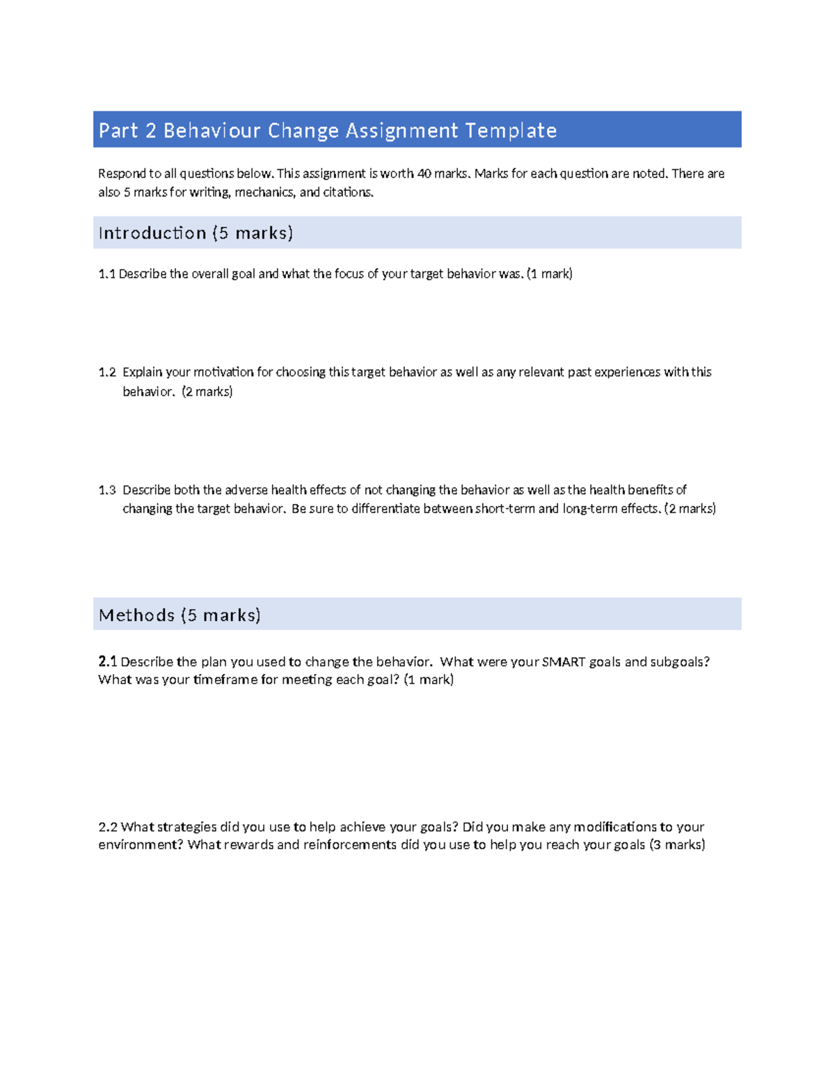 Behaviour change assignment part 2 template - Part 2 Behaviour Change Assignment Template ...