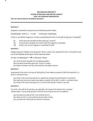 CHE 111 Course Outline - Very useful - 1 MULUNGUSHI UNIVERSITY SCHOOL ...