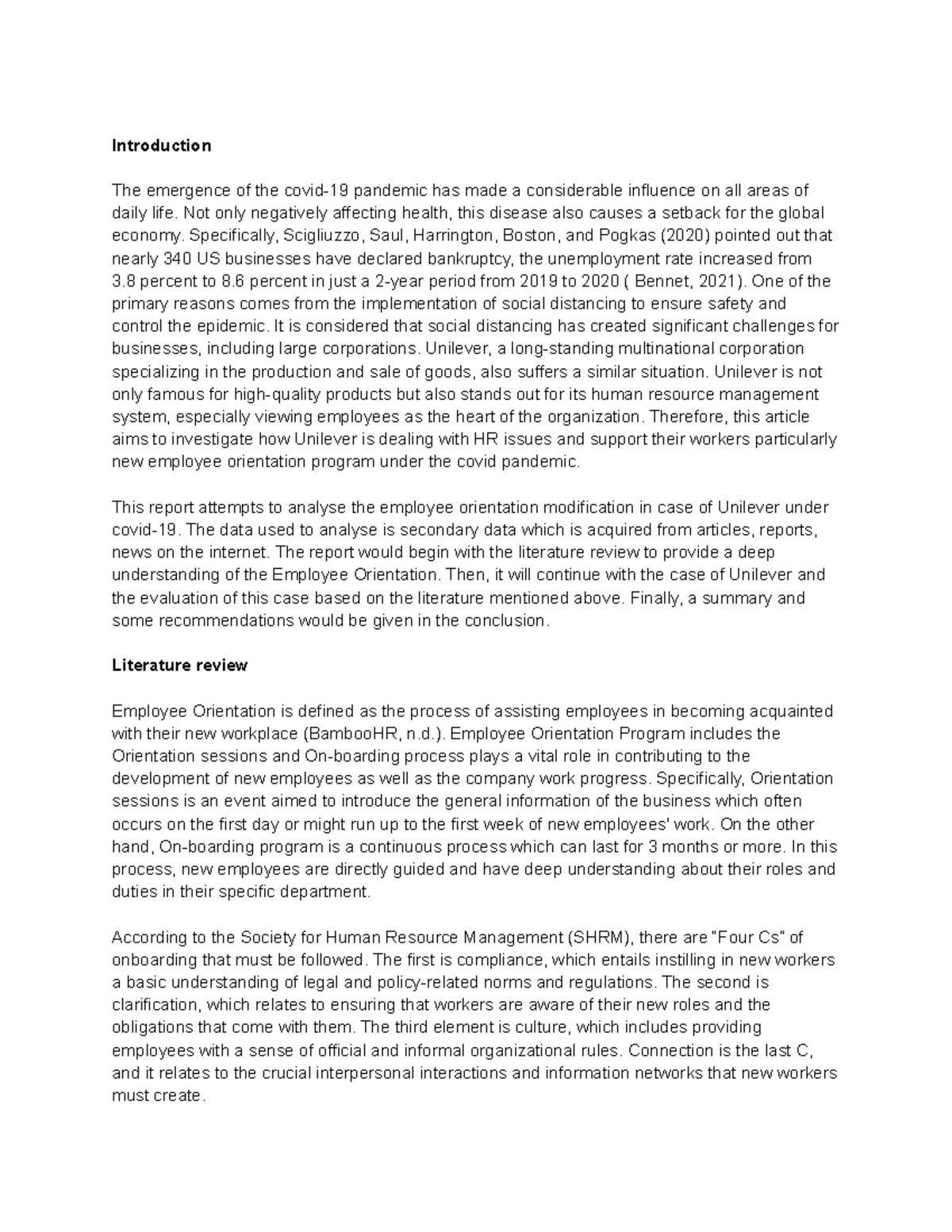Final essay - Introduction The emergence of the covid-19 pandemic has ...