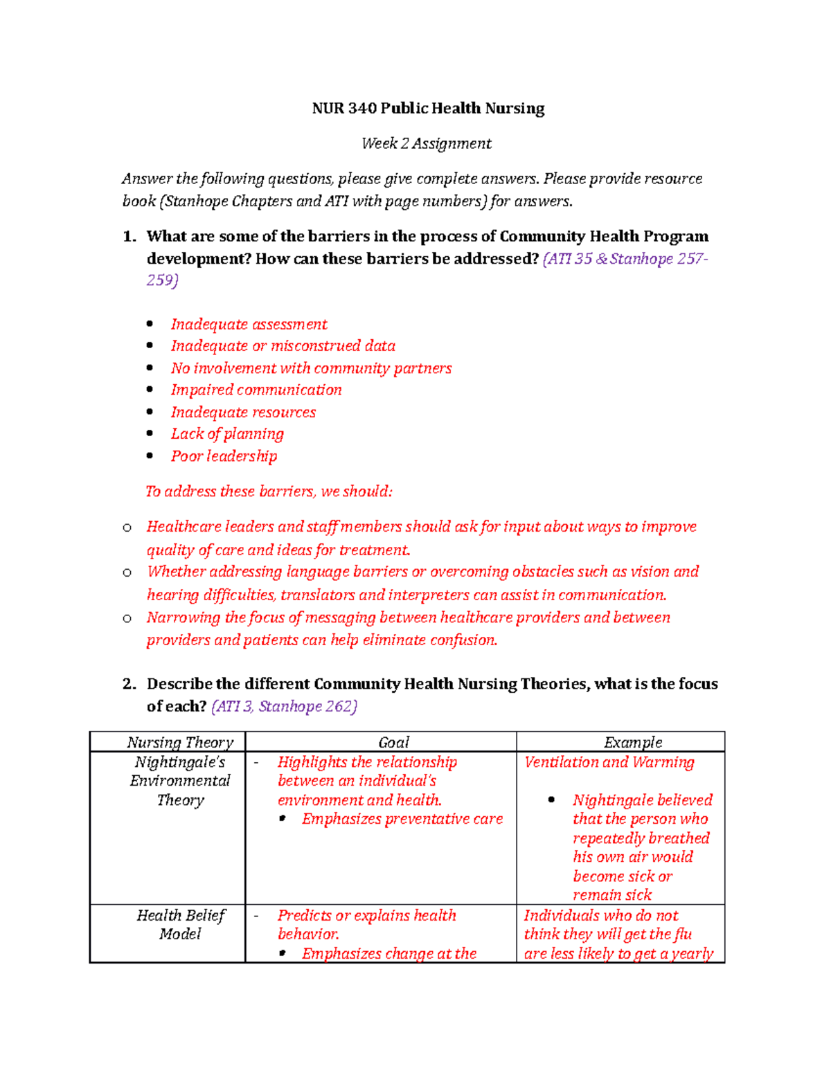 NUR 340 Week 2 Worksheet-1 - NUR 340 Public Health Nursing Week 2 ...