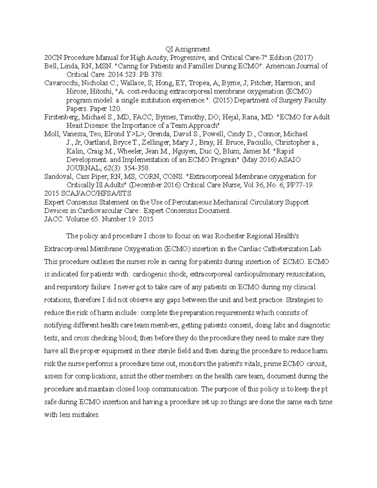 QI Assignment - QI Assignment 20CN Procedure Manual for High Acuity ...