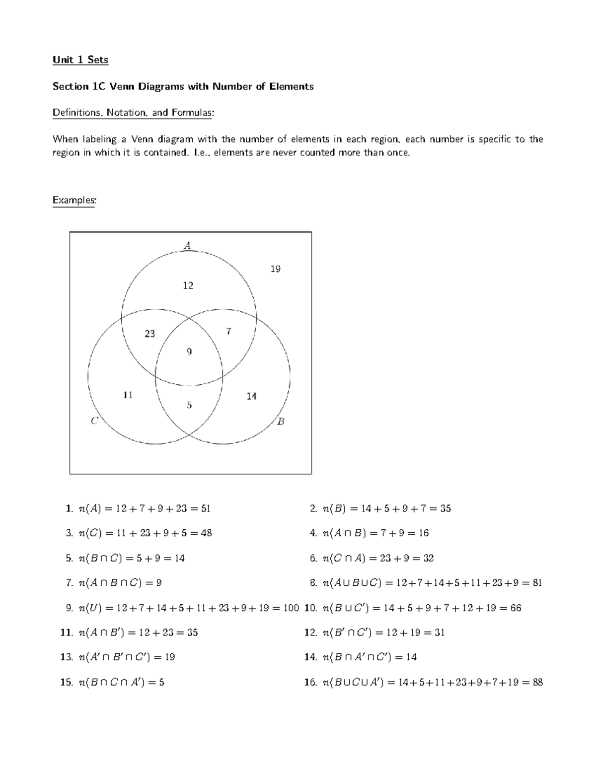 Chapter 1.3 Lecture notes - Unit 1 Sets Section 1C Venn Diagrams with ...