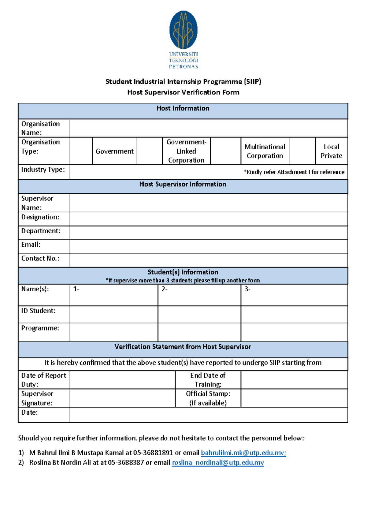 Student Industrial Internship Programme Verification Form - Student ...