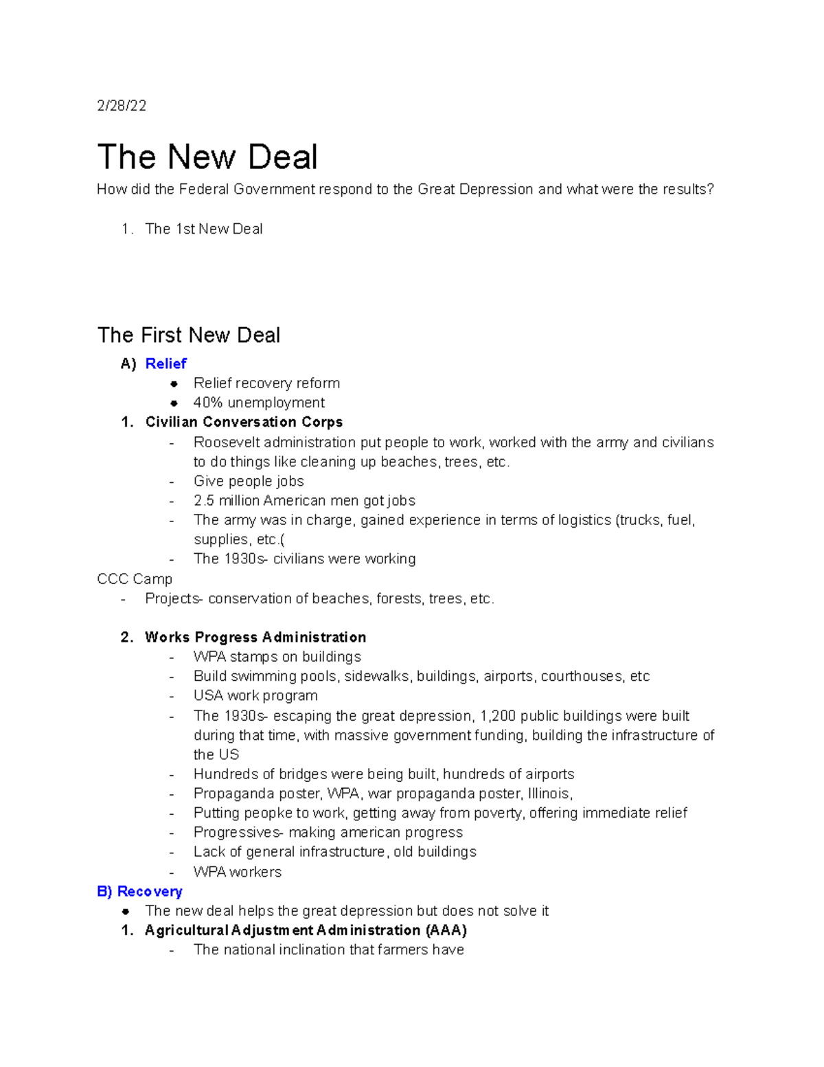 The New Deal, Roosevelt, Response to Great Depression - 2/28/ The New ...