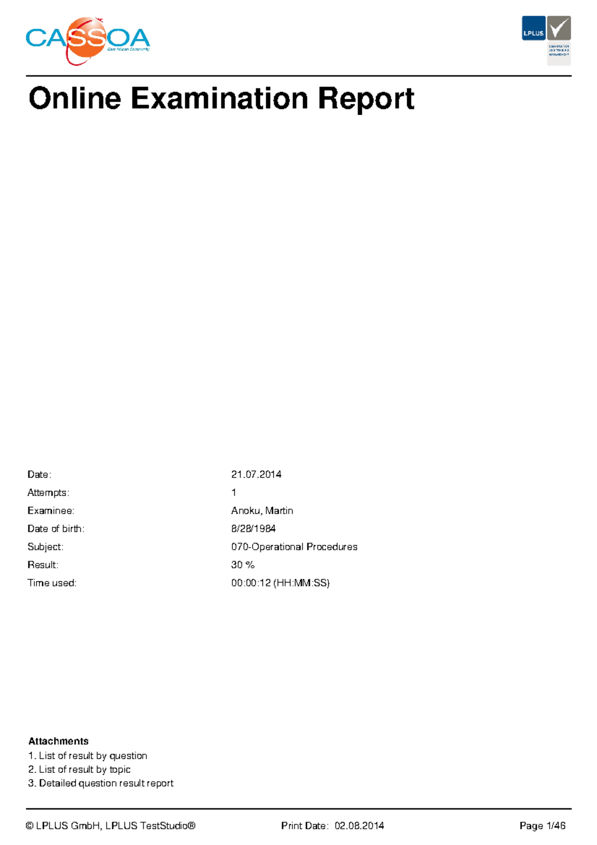 Martin Anoku 21-07-2014 PPL(A) 070-Operational Procedures - Date: 21 ...