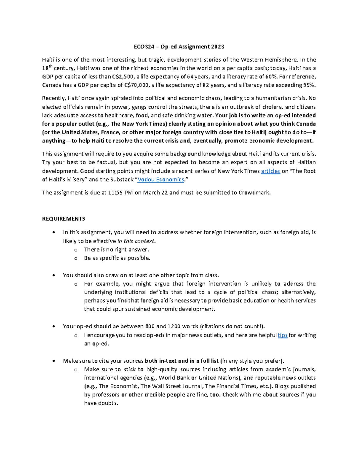 Instructions - writing assignment - ECO324 – Op-ed Assignment 2023 ...