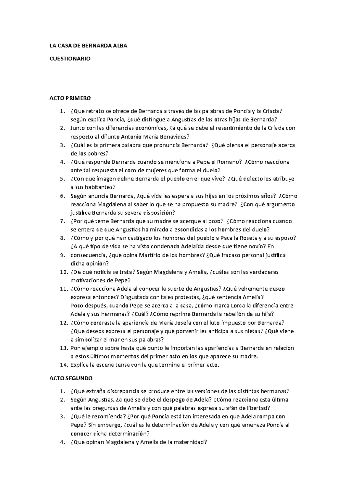 LA CASA DE Bernarda ALBA 1 3 - LA CASA DE BERNARDA ALBA CUESTIONARIO ...