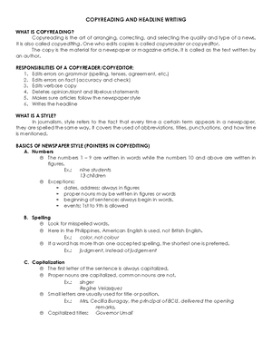 Copyreading and headline writing with answers inn worksheet 1 - Copy Editing and Proofreading ...